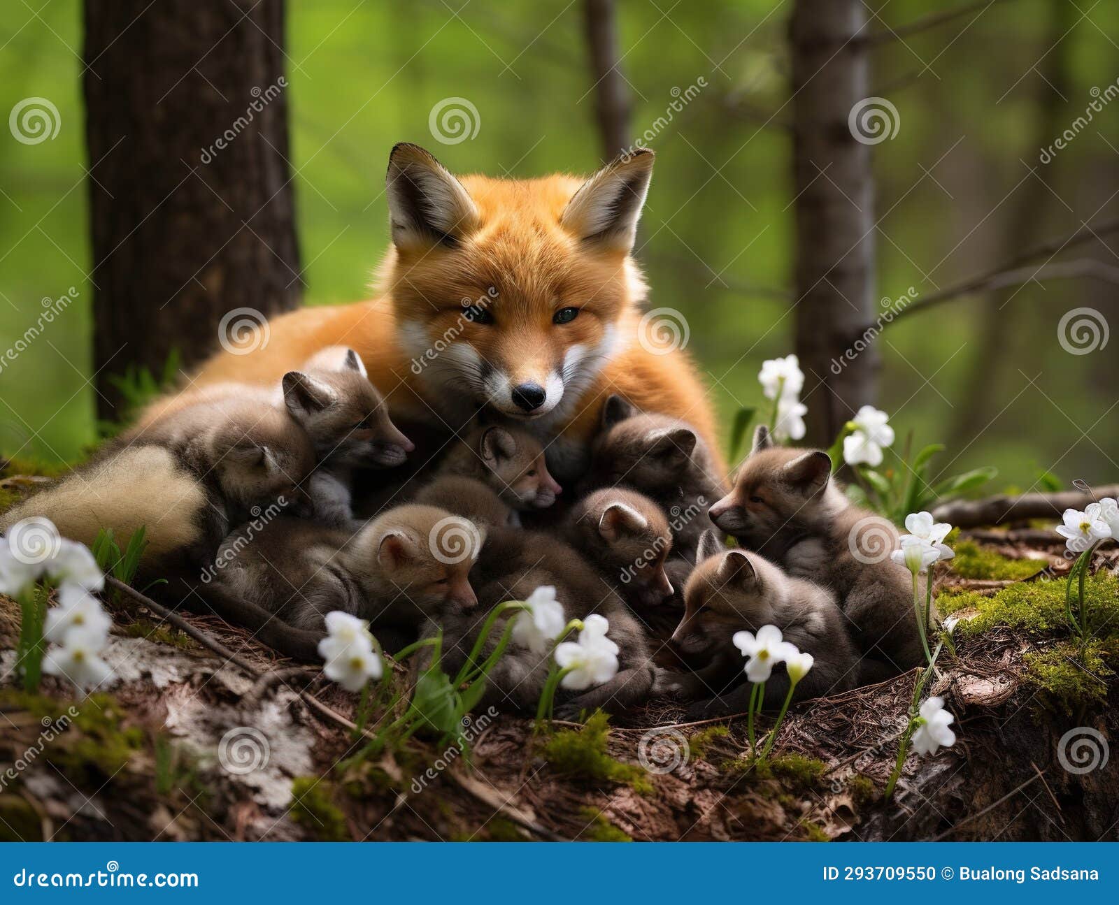 Red Fox Nursing Kits stock photo. Image of wildlife - 293709550