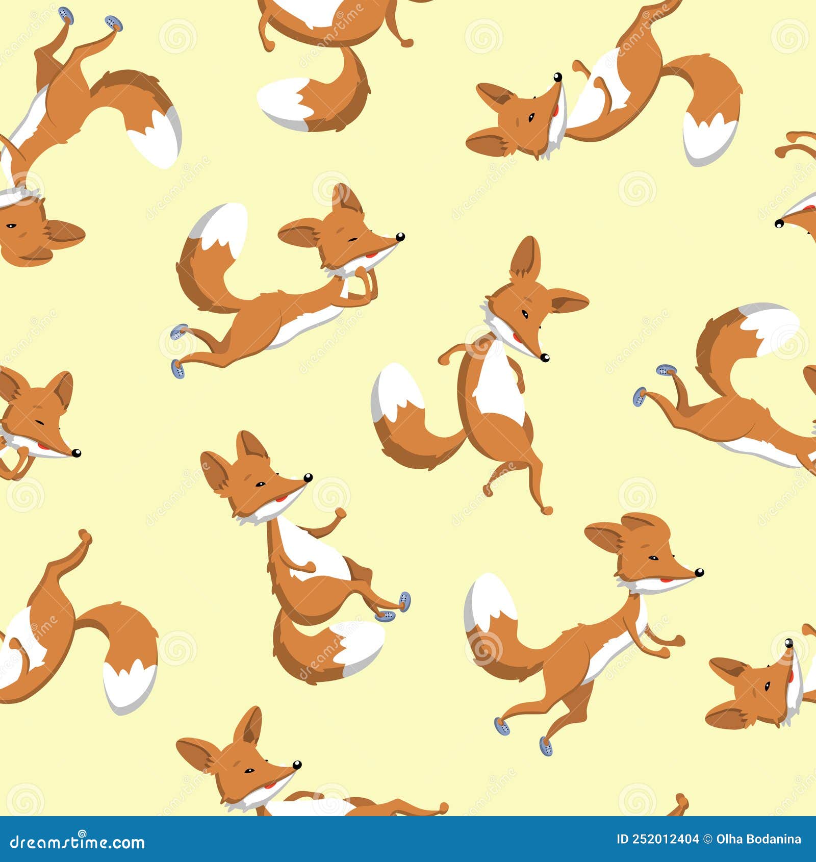 Red Fox Pattern Illustration in Different Positions, Seamless ...