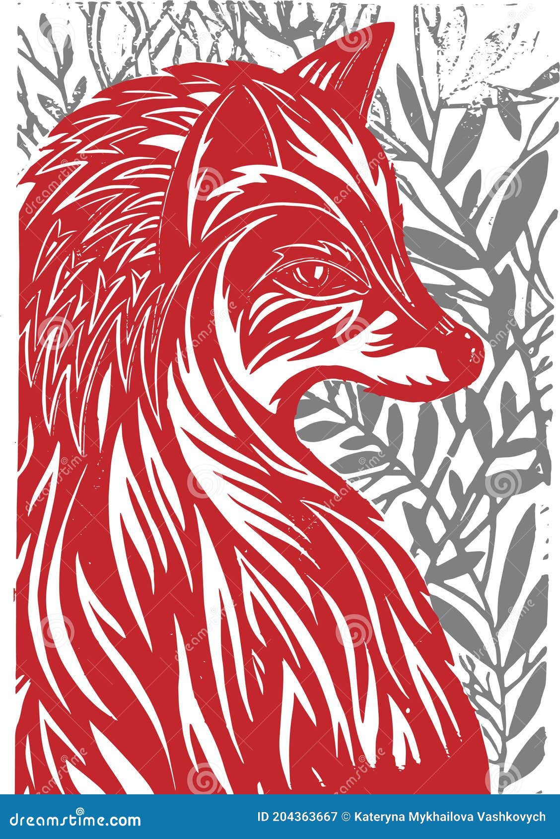 Illustration of a Fox. Fox Vector Illustration. Linocut Red Fox Stock ...