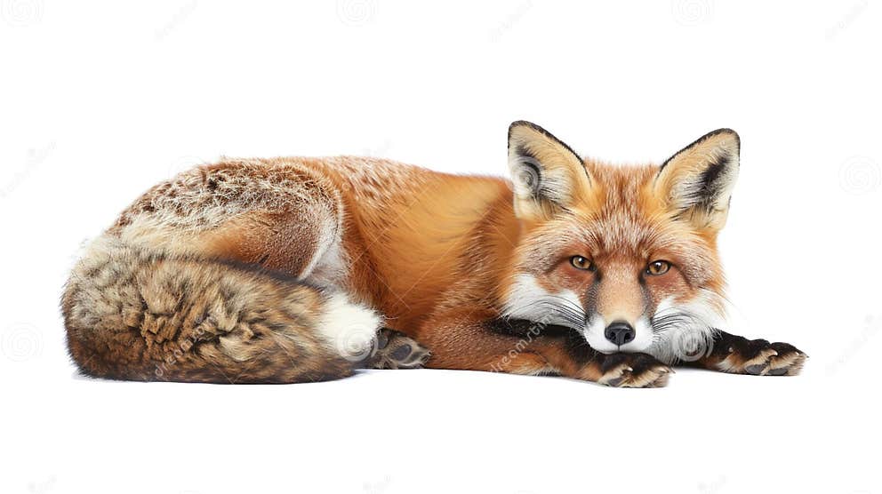 A Red Fox Relaxing on a White Background, Suitable for Various Projects ...