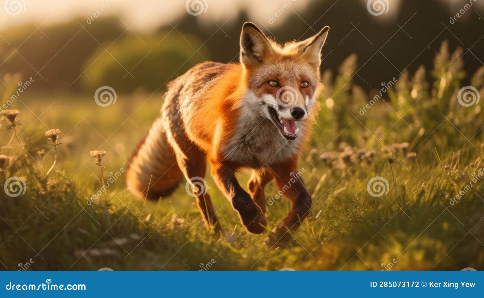 Red Fox Running through a Grassy Field Stock Illustration ...