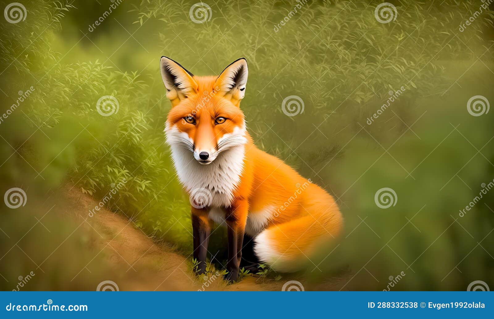 The Red Fox is Seen from Behind the Bushes Sitting on the Road ...