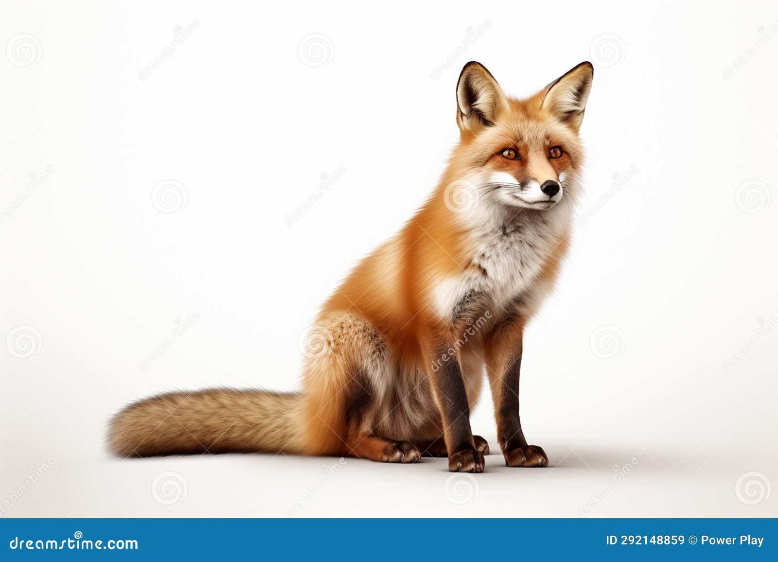 Red Fox Sitting on White Background, Side View. 3D Illustration Stock ...