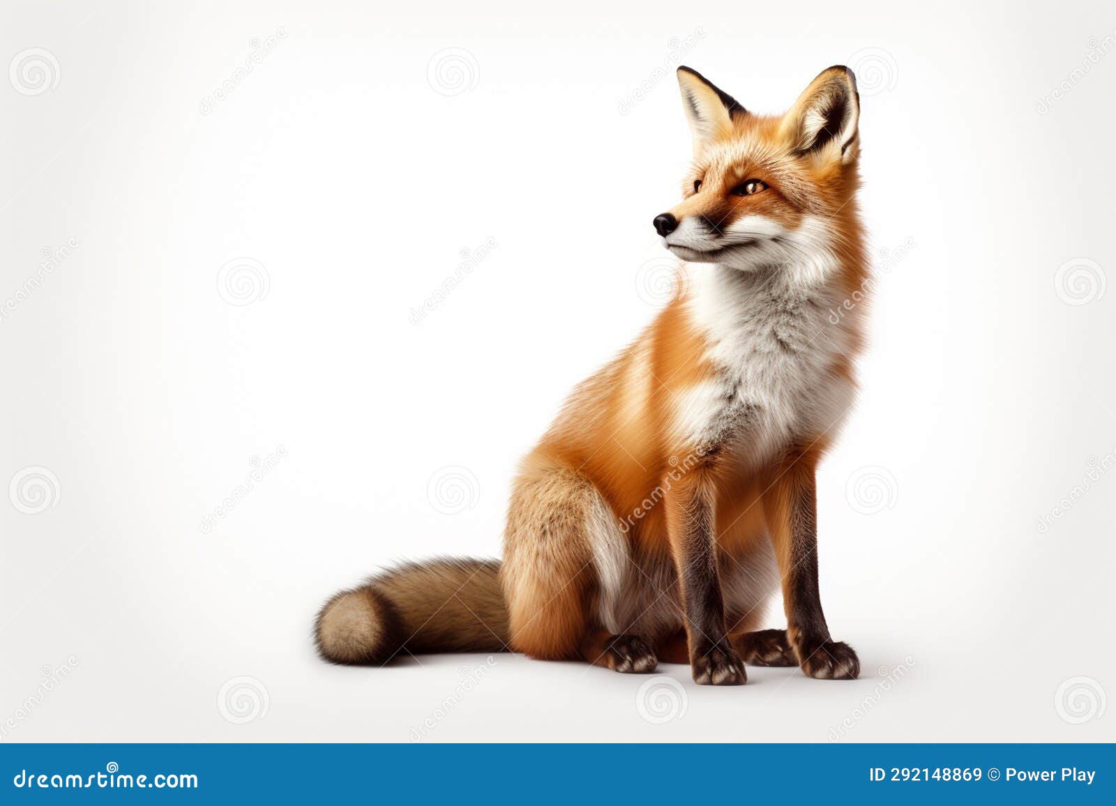 Red Fox Sitting on White Background, Side View. 3D Illustration Stock ...
