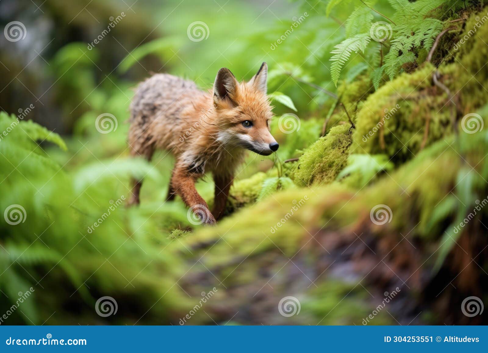 Red Fox Sneaking through a Dense Forest Underbrush Stock Illustration ...
