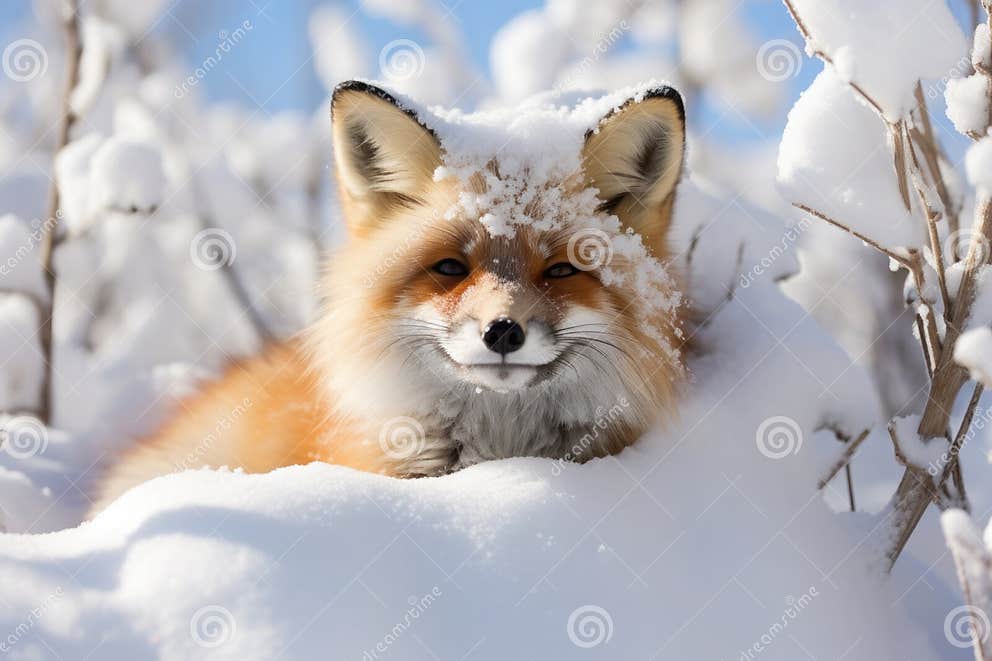 Red Fox in the Snow Looking at the Camera Stock Photo - Image of mammal ...