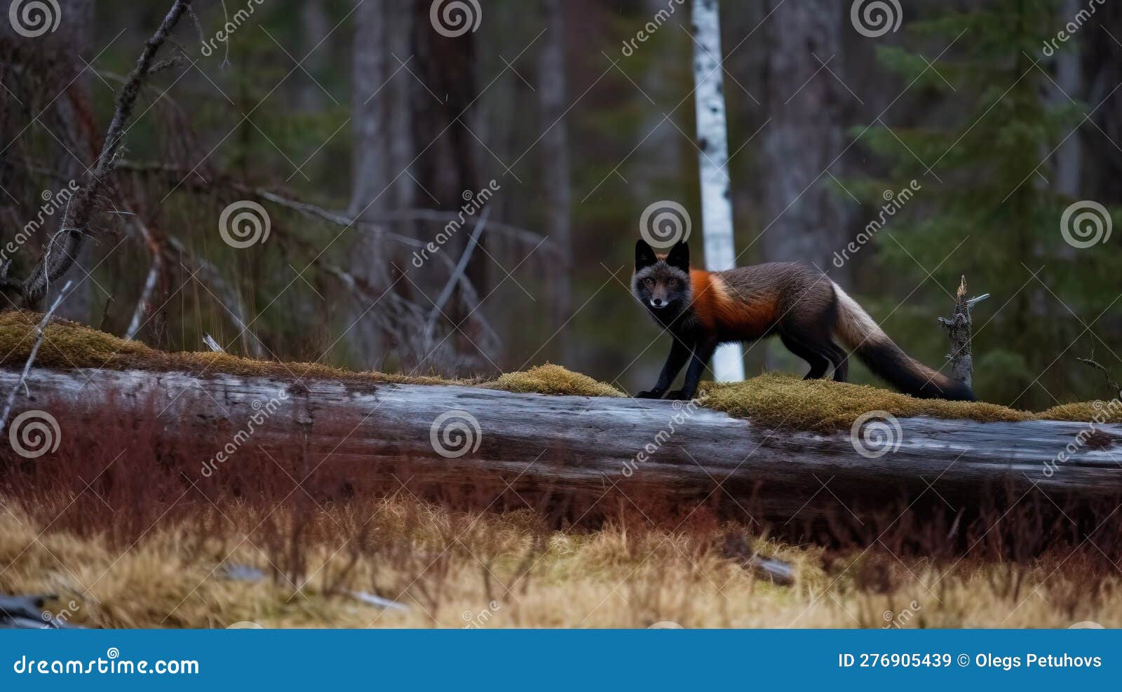A Red Fox Standing on a Log in a Wooded Area Stock Image - Image of ...