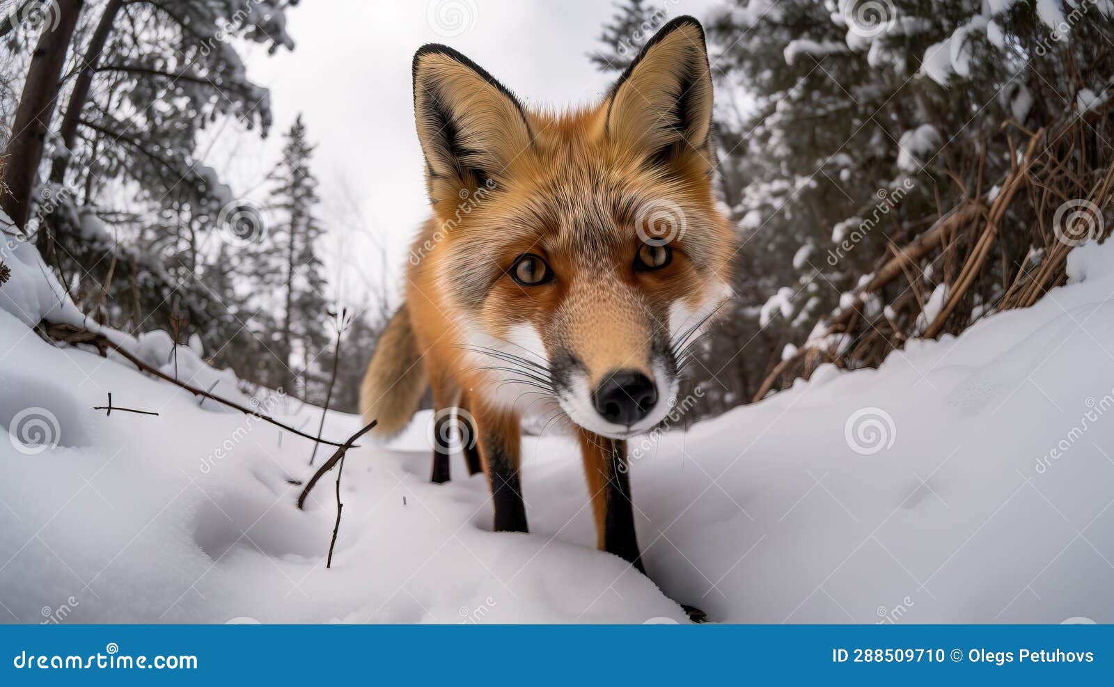 A Red Fox Standing in the Snow Looking at the Camera with a Surprised ...