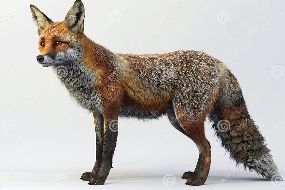 Red Fox Standing on White Background Stock Photo - Image of face ...
