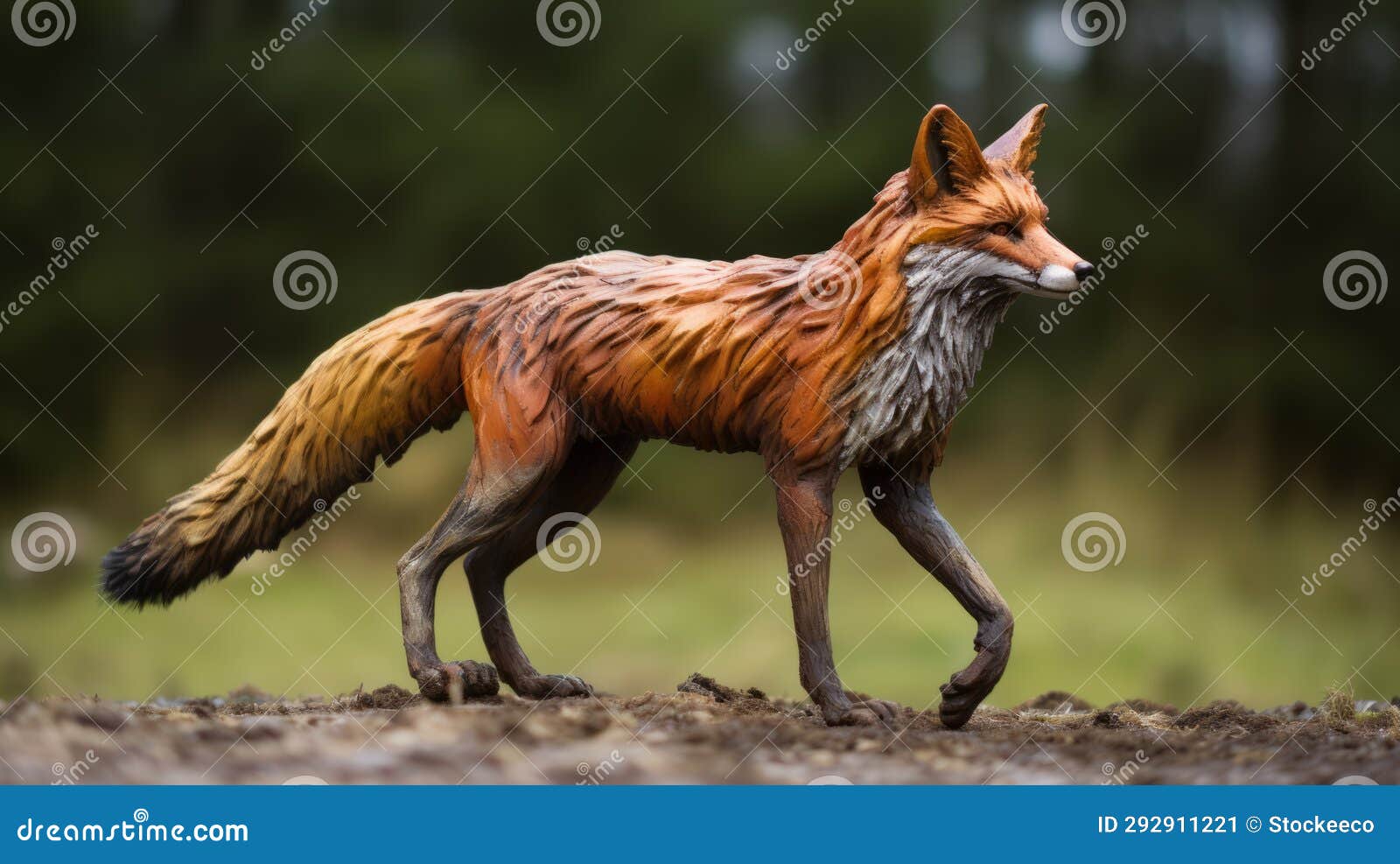 Hyper-realistic Fox Figurine on Dirt Road - Handcrafted Sculpture Stock ...