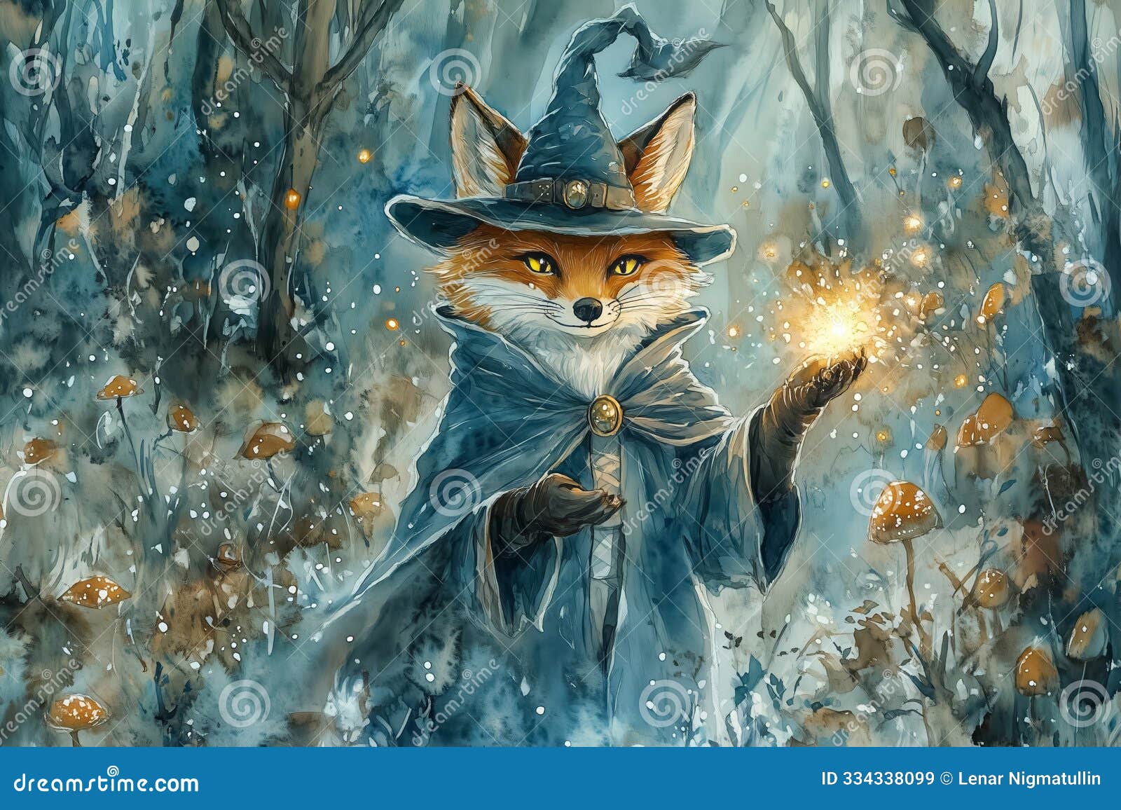 Red Fox Wizard Casting a Magic Spell in Fantasy Forest Stock Image ...