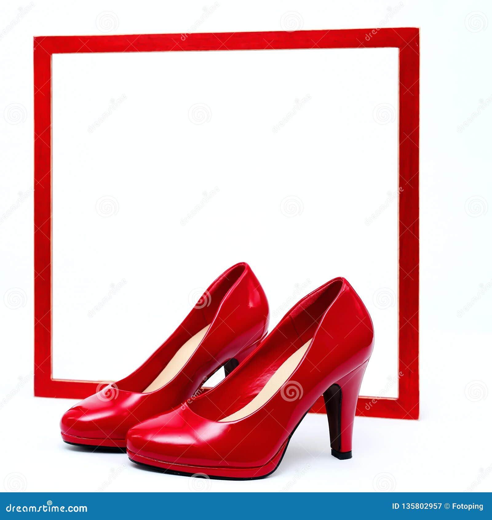 Red frame with high heels stock image. Image of heels - 135802957