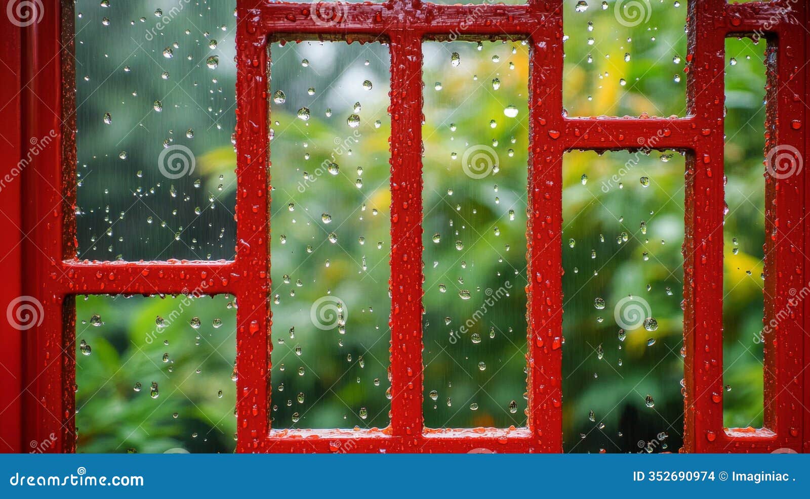 Red Frame Shows Rain on Green Foliage Stock Illustration - Illustration ...