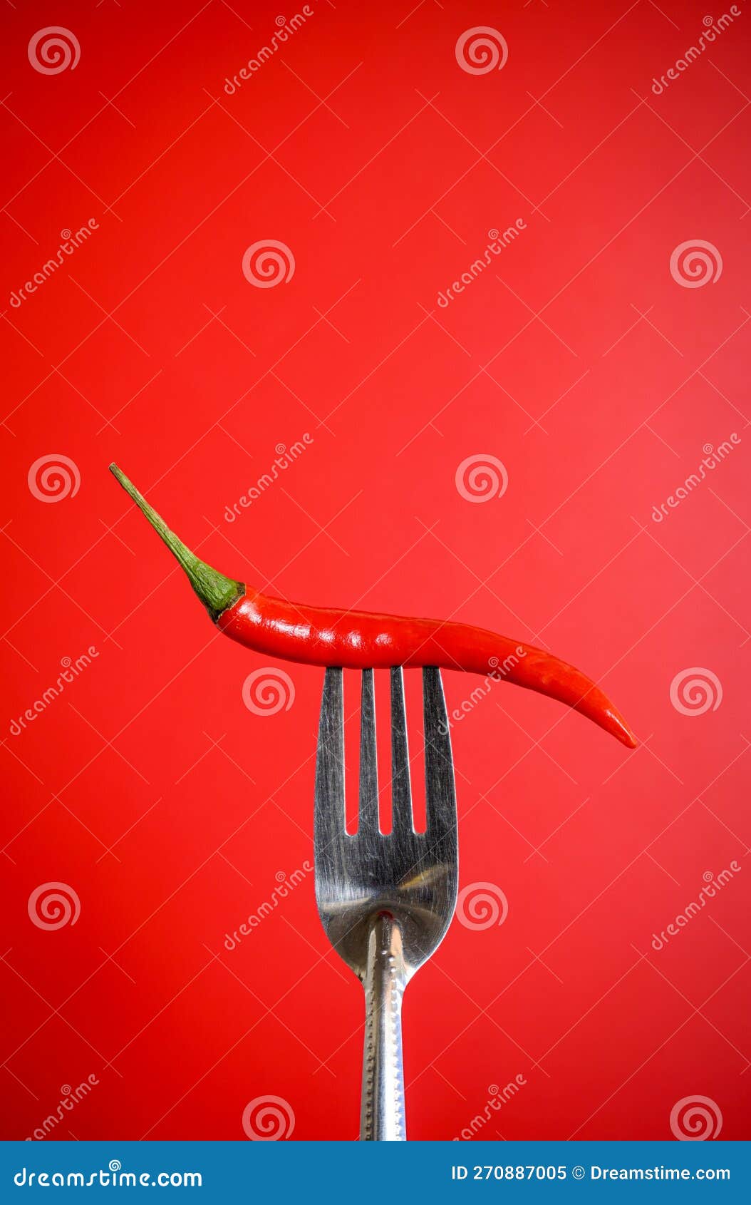 Red Chilli on Stainless Fork with Red Background Stock Image - Image of ...