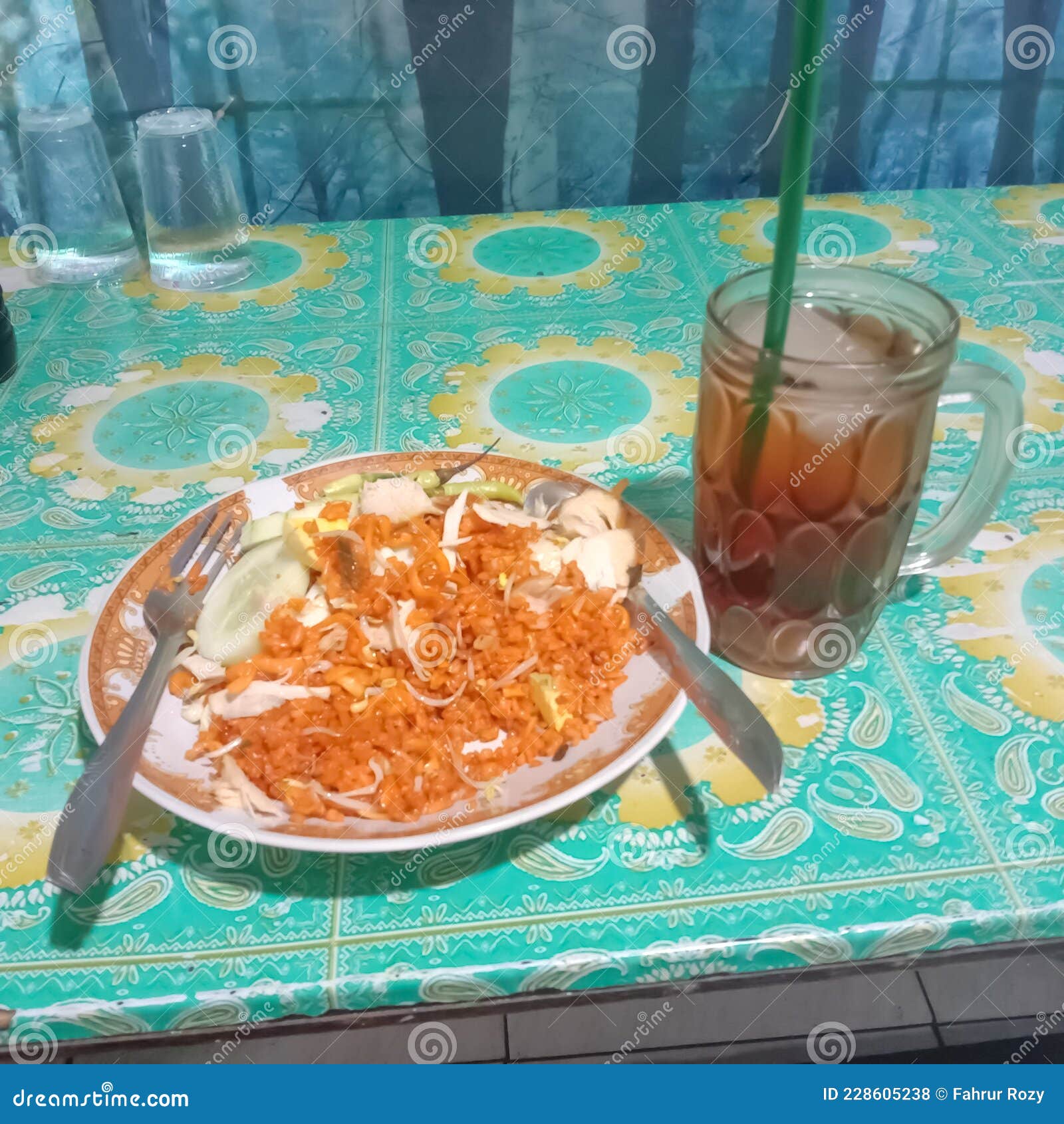 Red Fried Rice and Iced Tea Stock Photo - Image of plant, breakfast ...