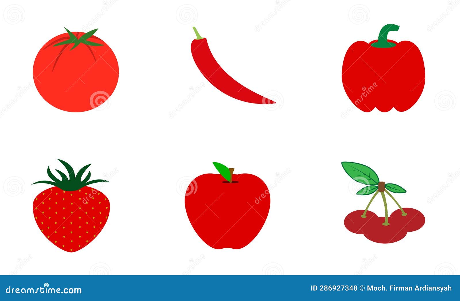 Six Red Fruit Illustration Set on White Background Stock Illustration ...