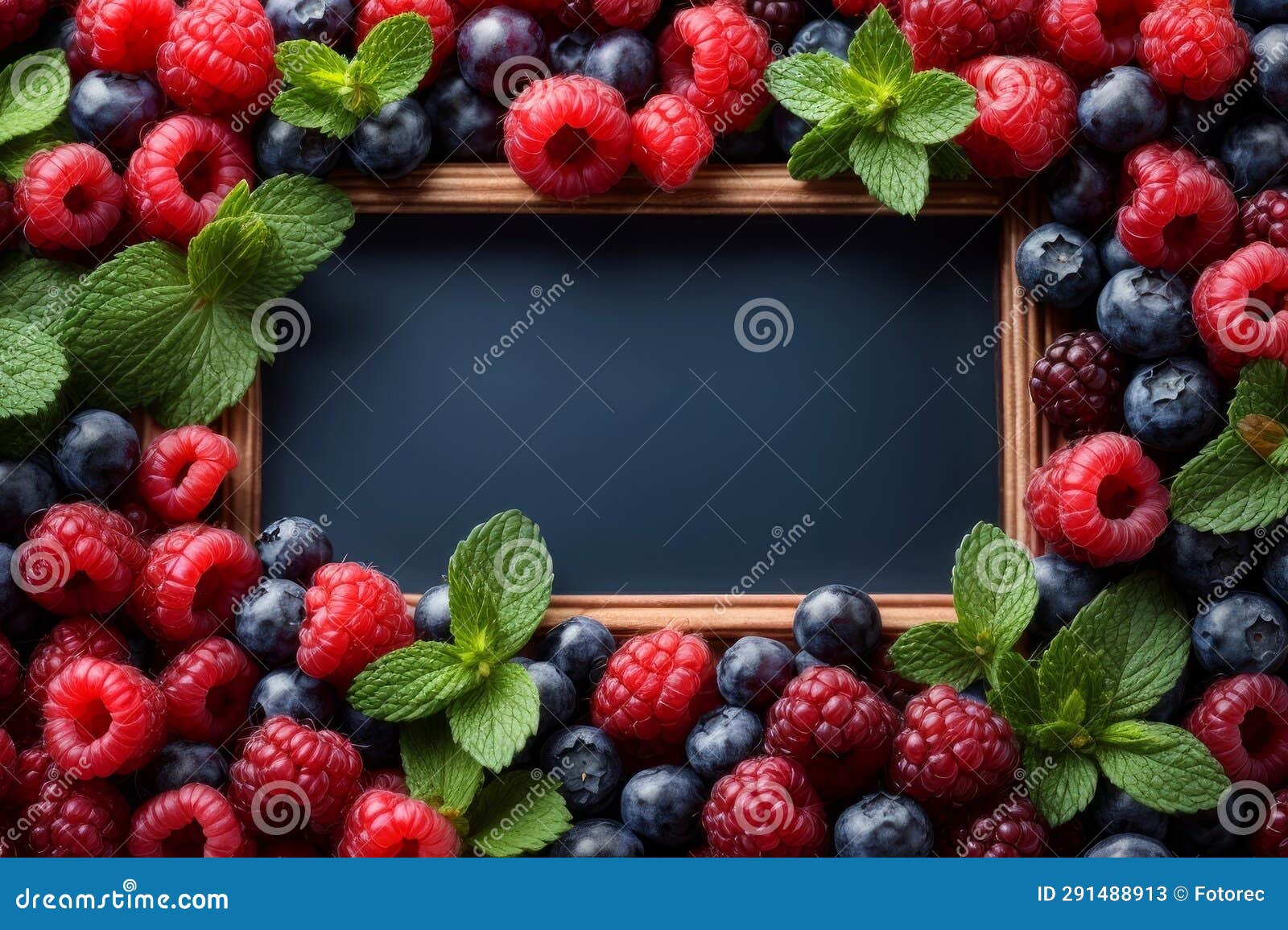 Red Fruit Layout Featuring Blueberries and Raspberries, with Space in ...