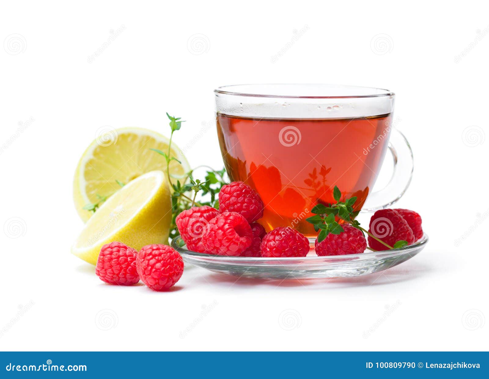 Red Fruit Tea with Lemon and Raspberry Isolated on White Backgr Stock ...