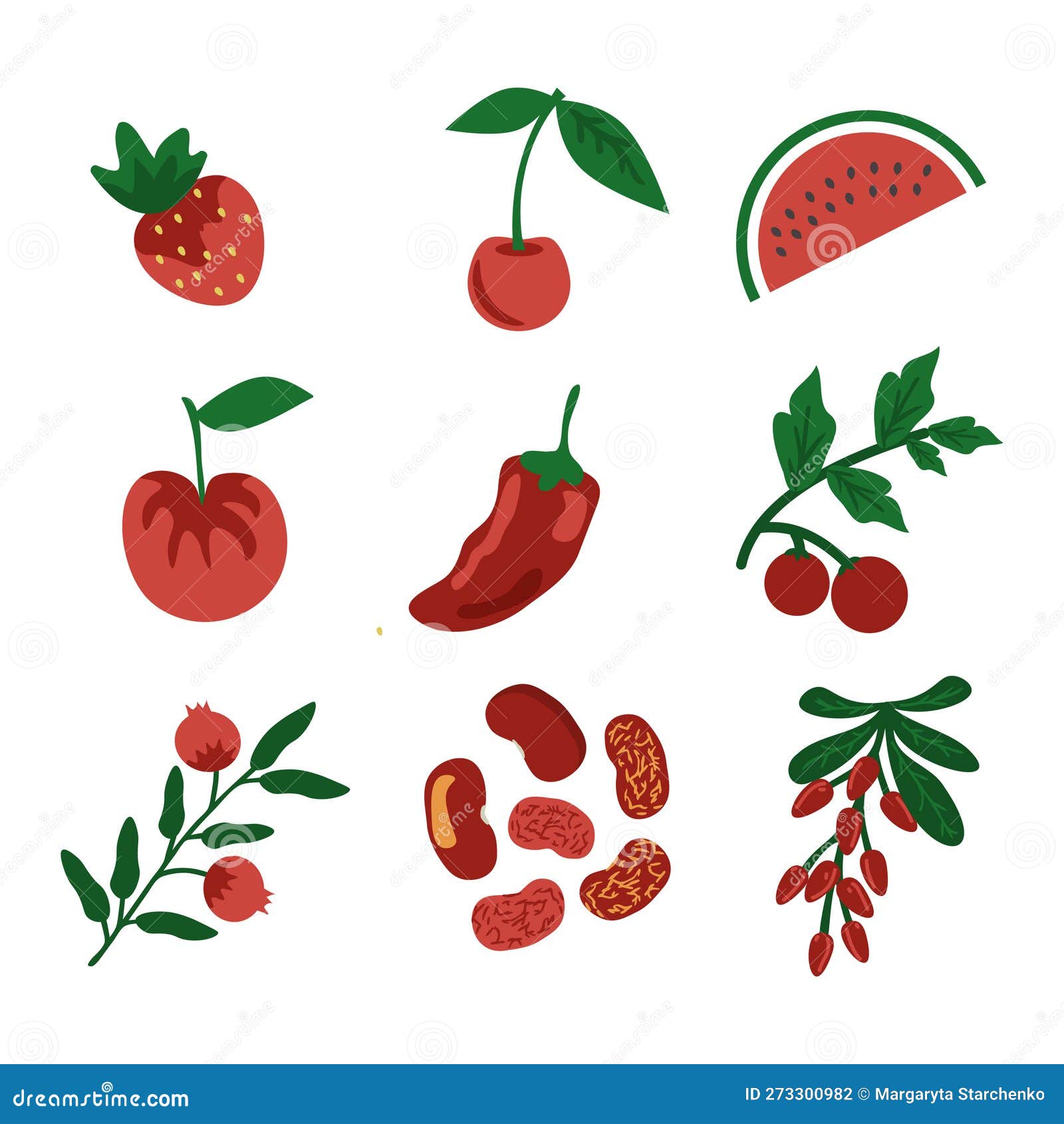 Red fruits and vegetables stock vector. Illustration of clip - 273300982