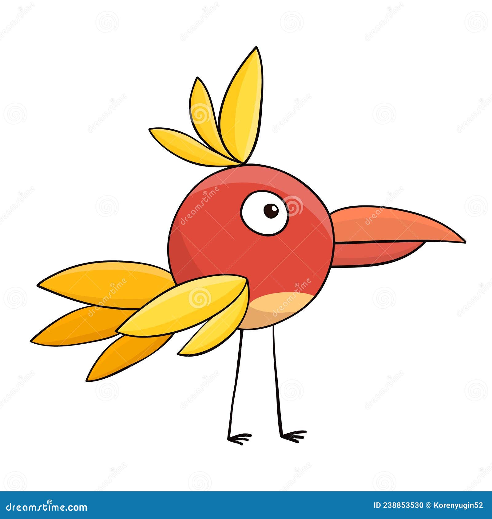 Red Funny Cartoon Bird Hand Drawn for Design Stock Vector ...