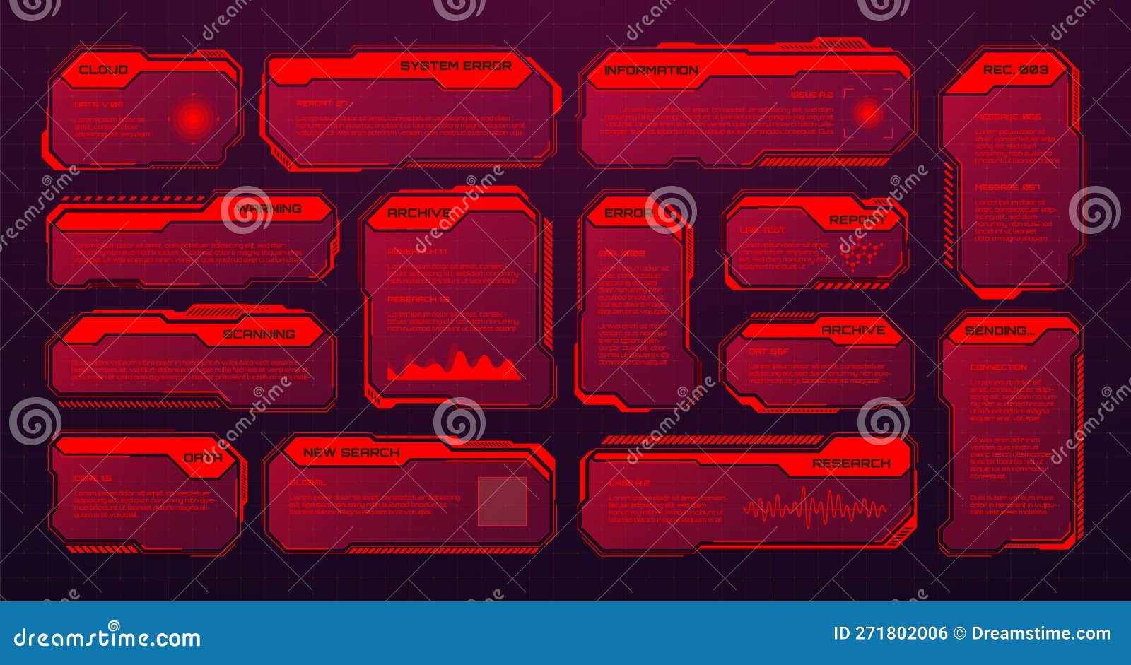 Red Futuristic HUD or UI Elements. Sci-fi User Interface Text Boxes ...
