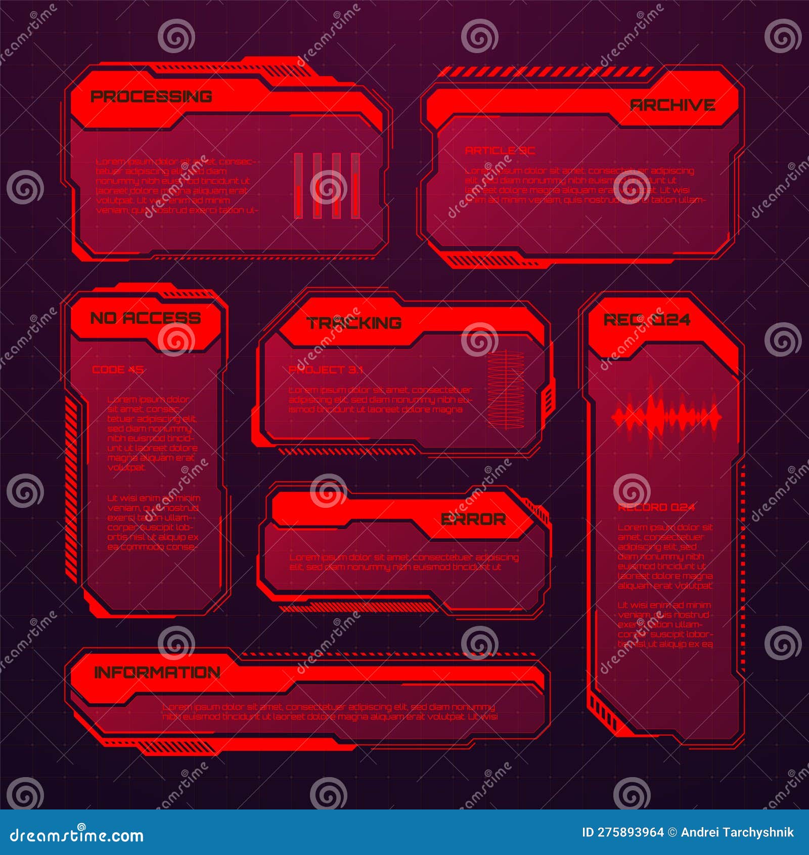 Red Futuristic HUD or UI Elements. Sci-fi User Interface Text Boxes, Callouts Stock Vector ...