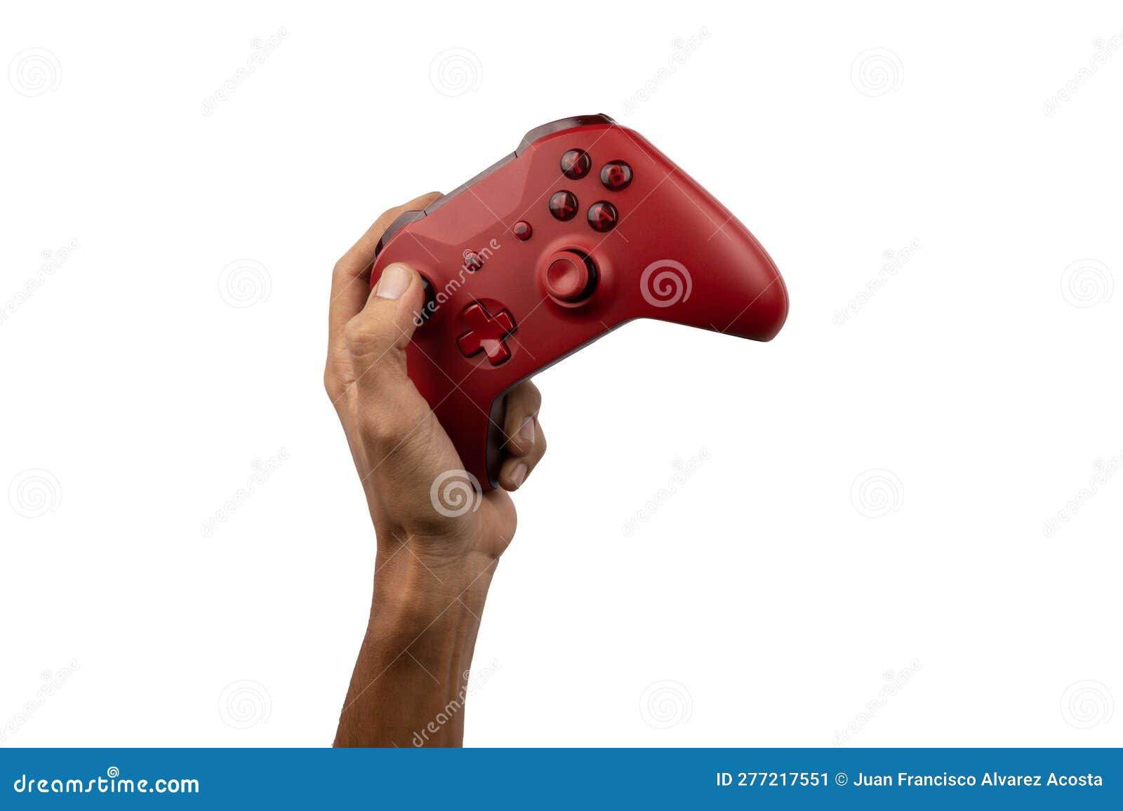 Male Hand Holding a Red Game Controller on White Background Stock Image ...