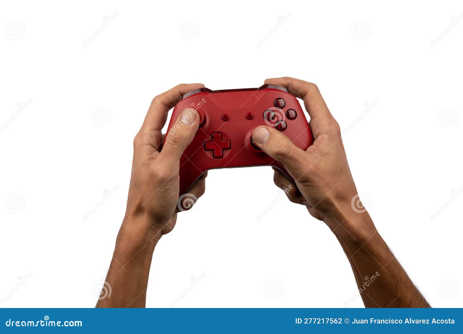 Male Hand Holding a Red Game Controller on White Background Stock Photo ...