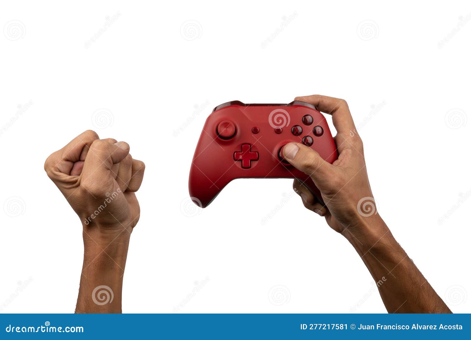 Male Hand Holding a Red Game Controller on White Background Stock Image ...