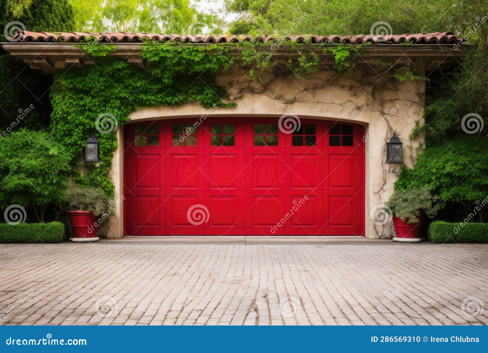Red Garage Door with a Driveway in Front Stock Illustration ...