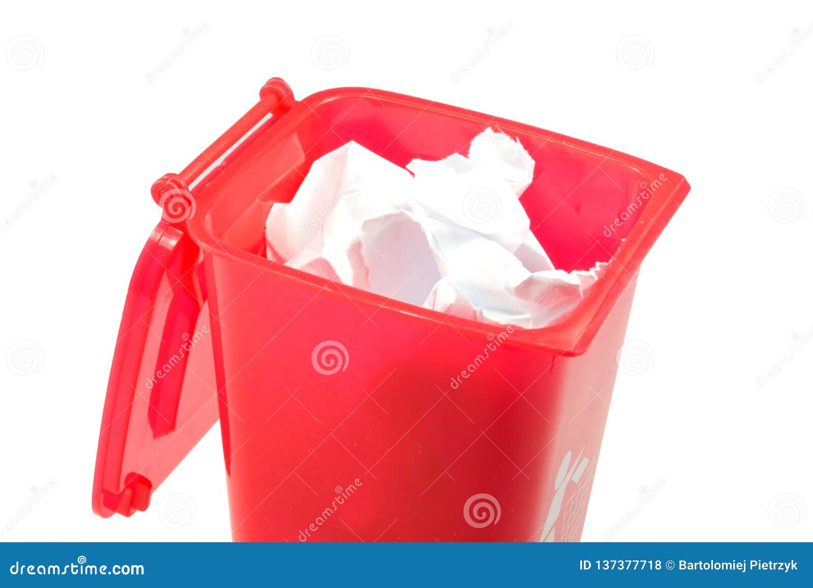 A garbage bin with paper stock photo. Image of collection - 137377718
