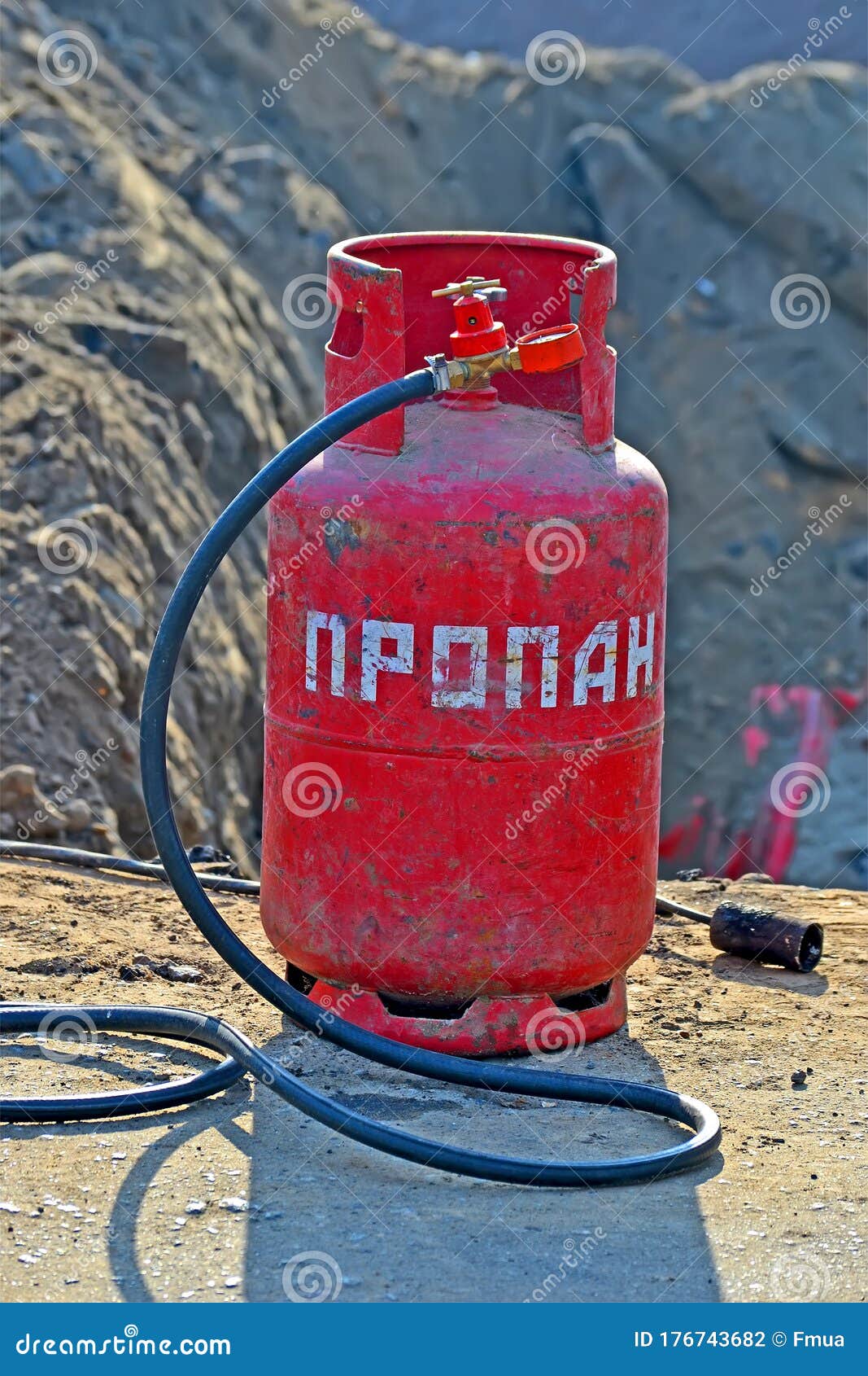 Red Propane Gas Cylinder with Black Rubber Hose, Security Equipment ...