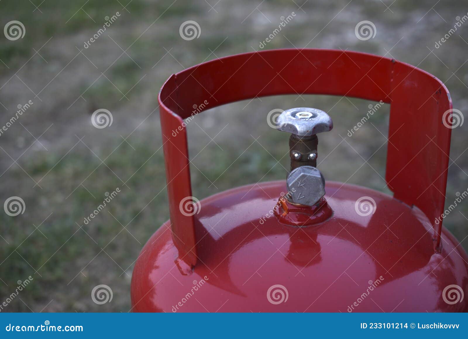Red Gas Household Bottle with Shiny Valve Stock Photo - Image of ...
