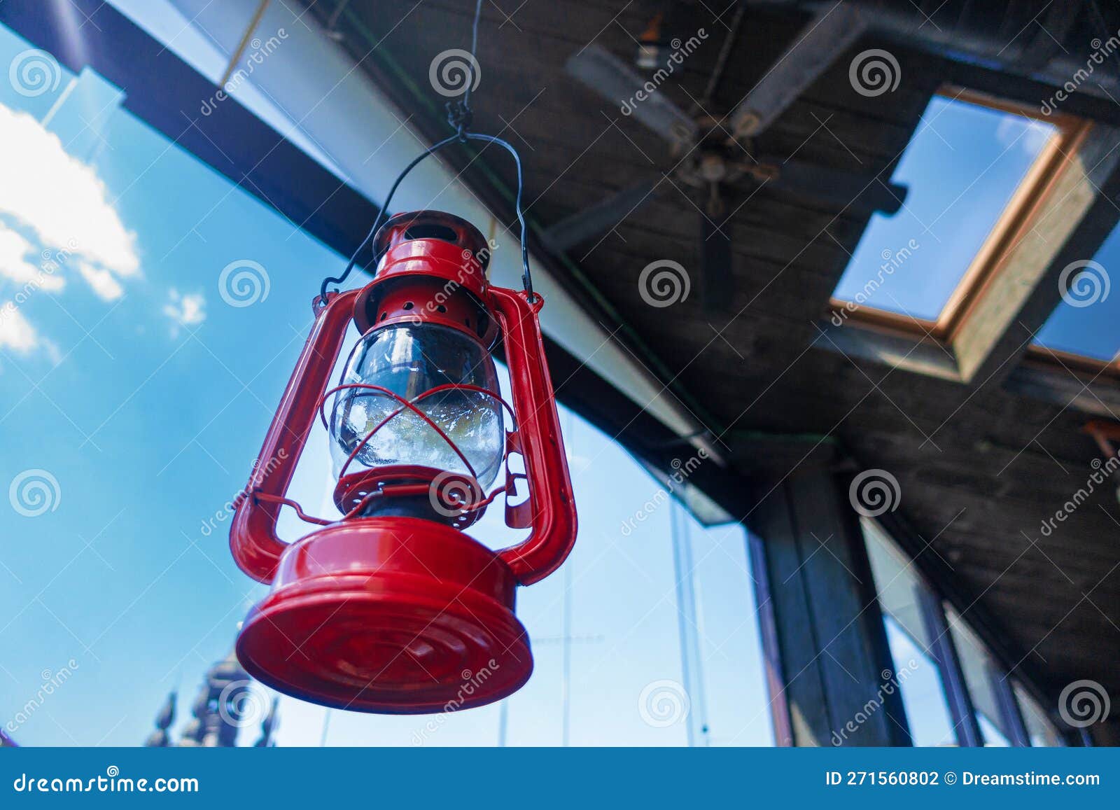 Red Gas Lamp Hanging from the Ceiling Stock Photo - Image of ...