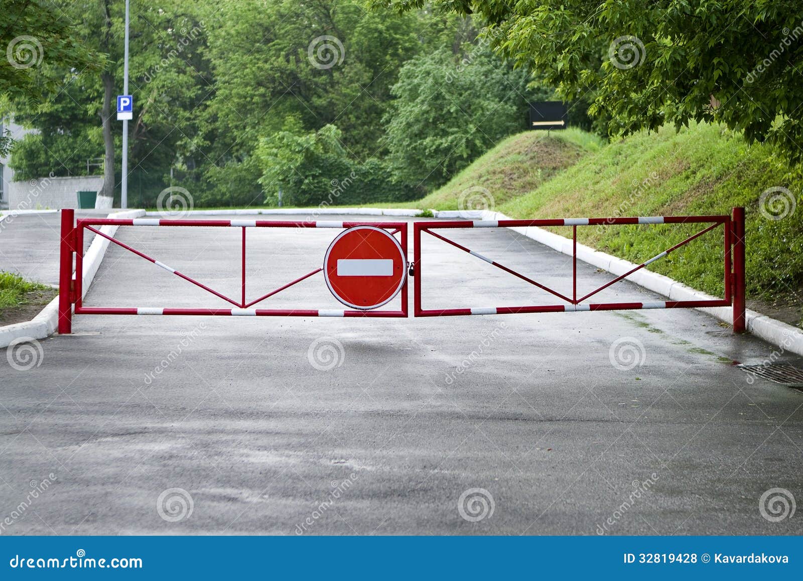 Red Gate Sign Forbidding Passage Stock Photo - Image of road, gate ...