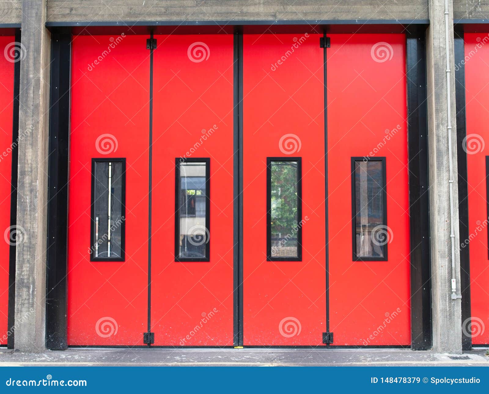 Red Gates of a Fire Station Stock Image - Image of exterior ...