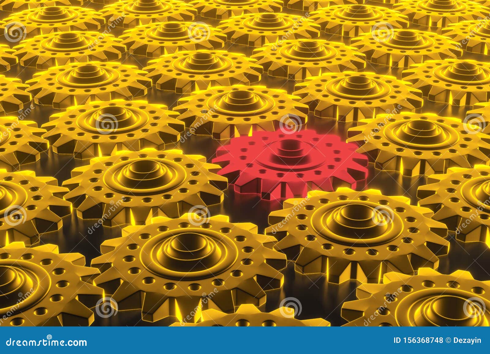 Red Gear Different from the Others Gold Gear. 3d Rendering Stock ...