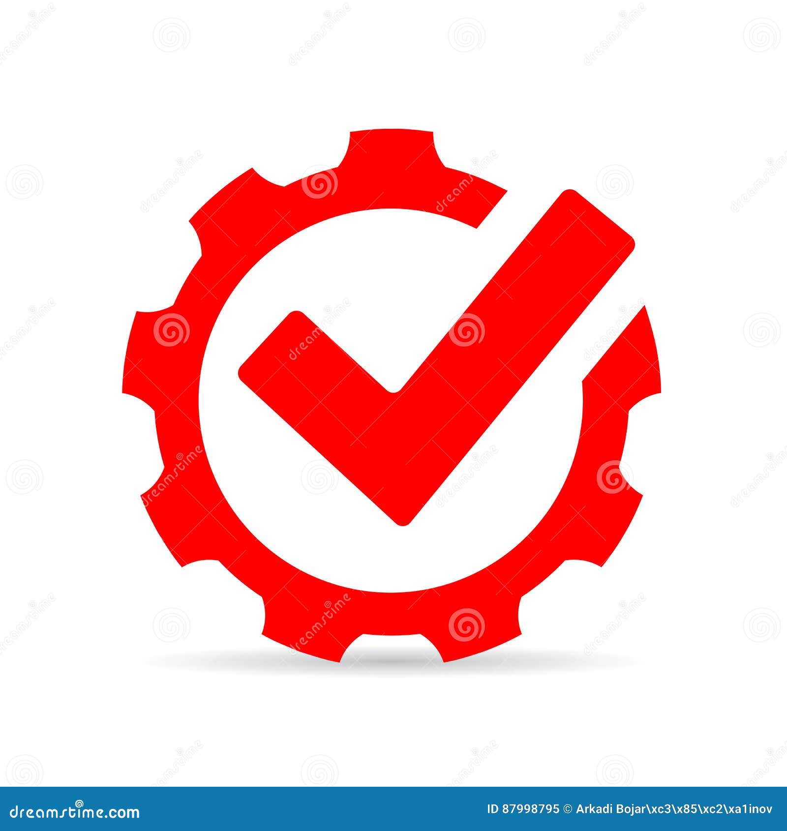 Red Gear Tick Icon, Abstract Technology Symbol Stock Vector ...