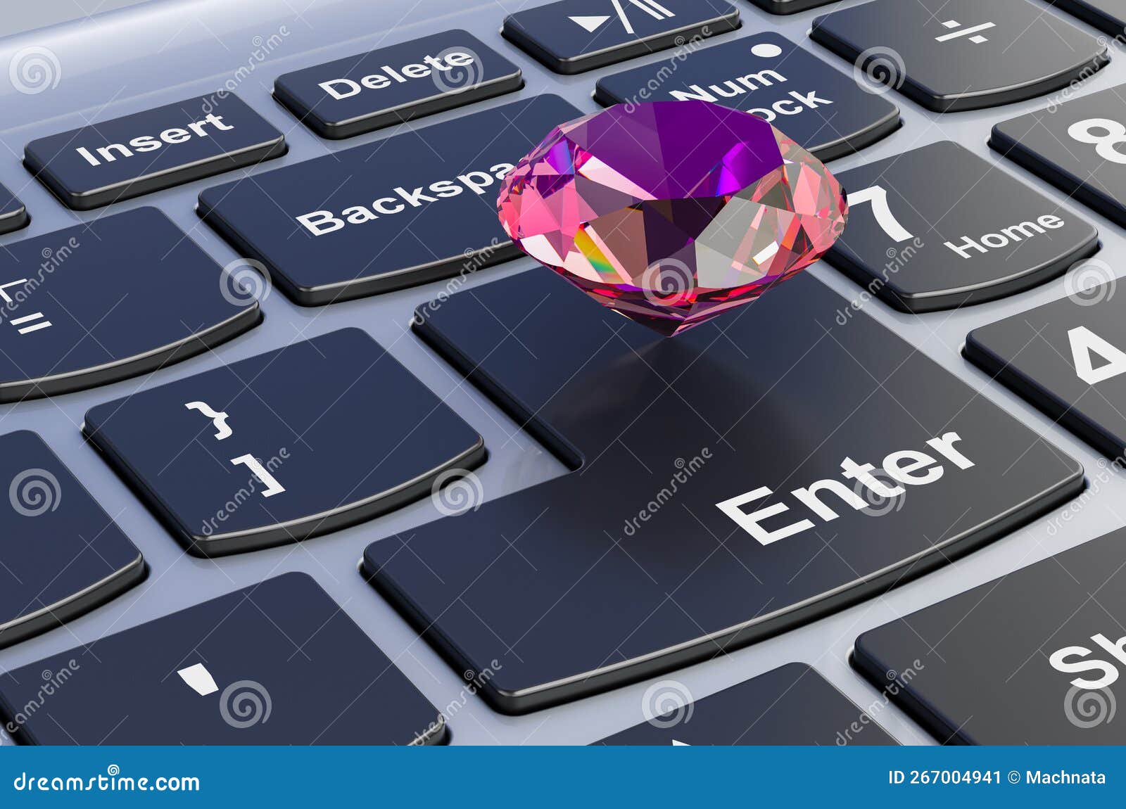 Red Gem on Laptop Keyboard, 3D Rendering Stock Illustration ...