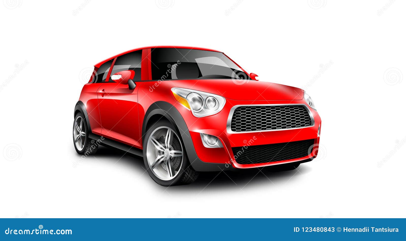 Red Generic Compact Small Car on White Background with Isolated Path ...