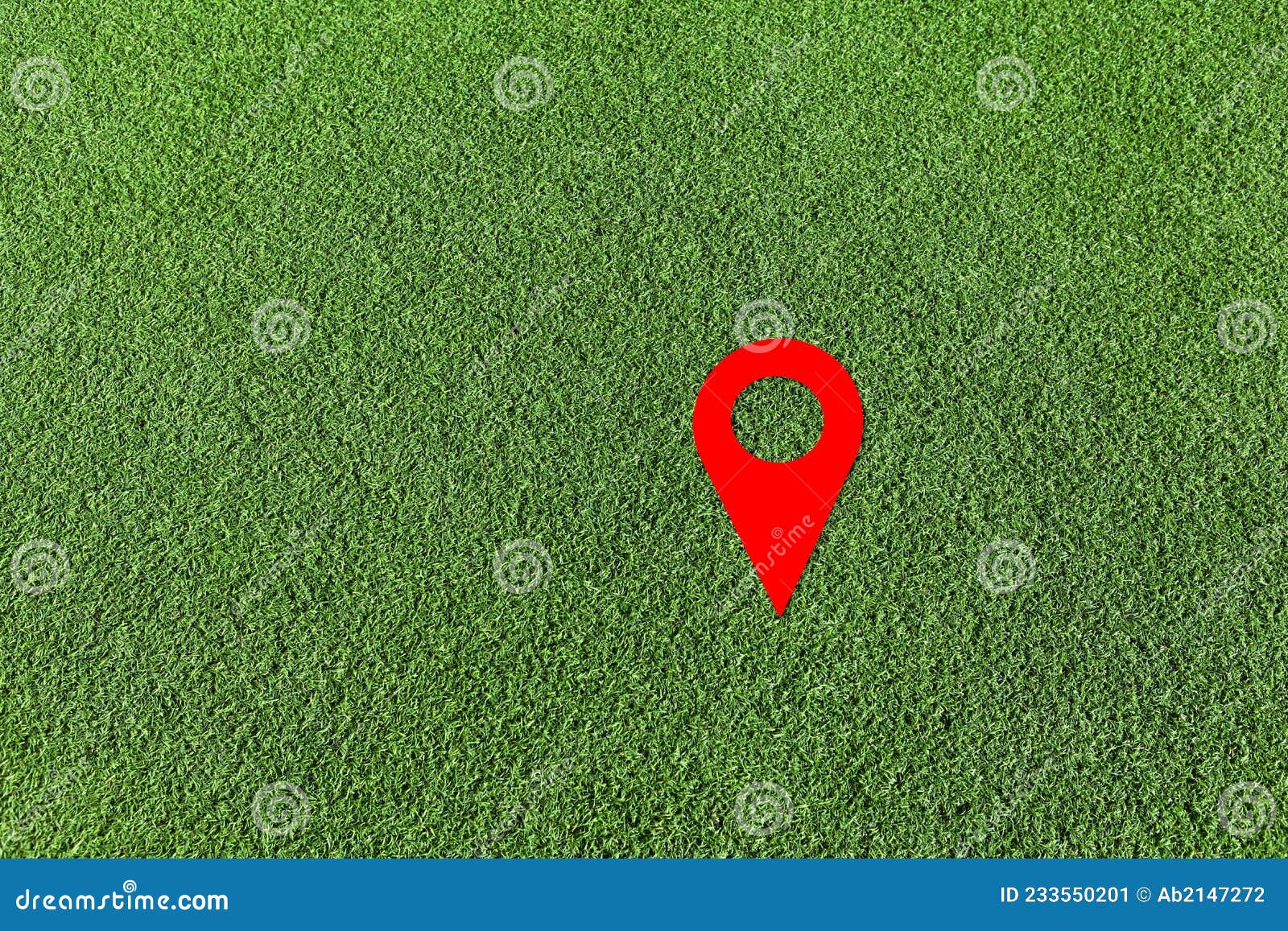 Red Geo Locate Symbol on Green Lawn. Design Element. Artificial Green ...