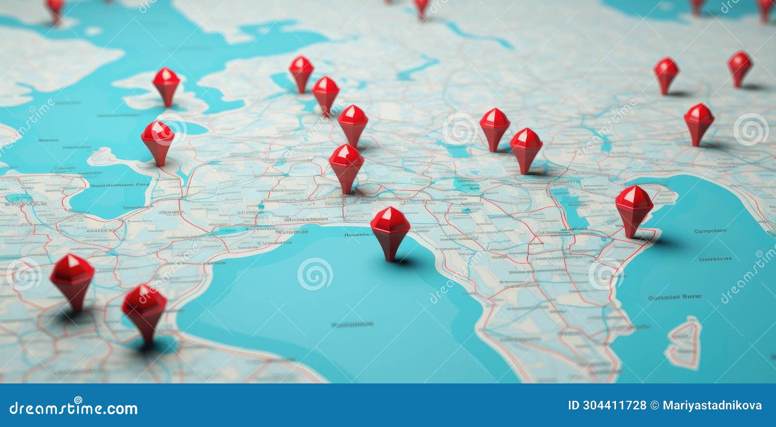 Red Geolocation Marker on the Map in 3D Style. Navigation System Stock ...