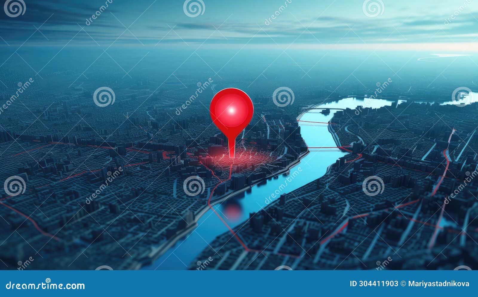 Red Geolocation Marker on the Map in 3D Style. Navigation System Stock ...