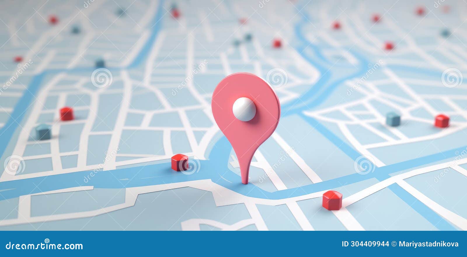 Red Geolocation Marker on the Map in 3D Style. Navigation System Stock ...