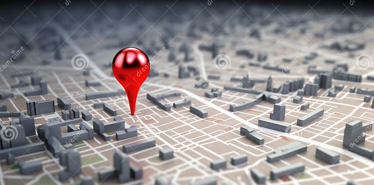 Red Geolocation Marker on the Map in 3D Style. Navigation System Stock ...