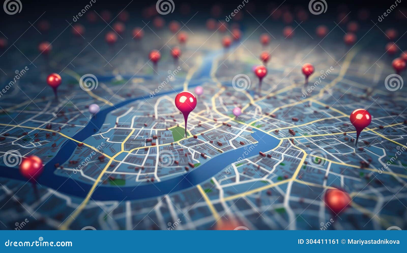 Red Geolocation Marker on the Map in 3D Style. Navigation System Stock ...