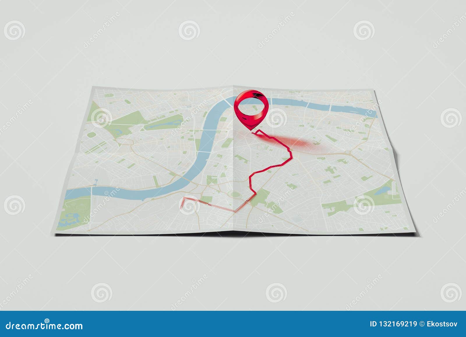 Red Geotag Or Map Pin On Realistic Map. 3d Rendering. Stock Photo ...