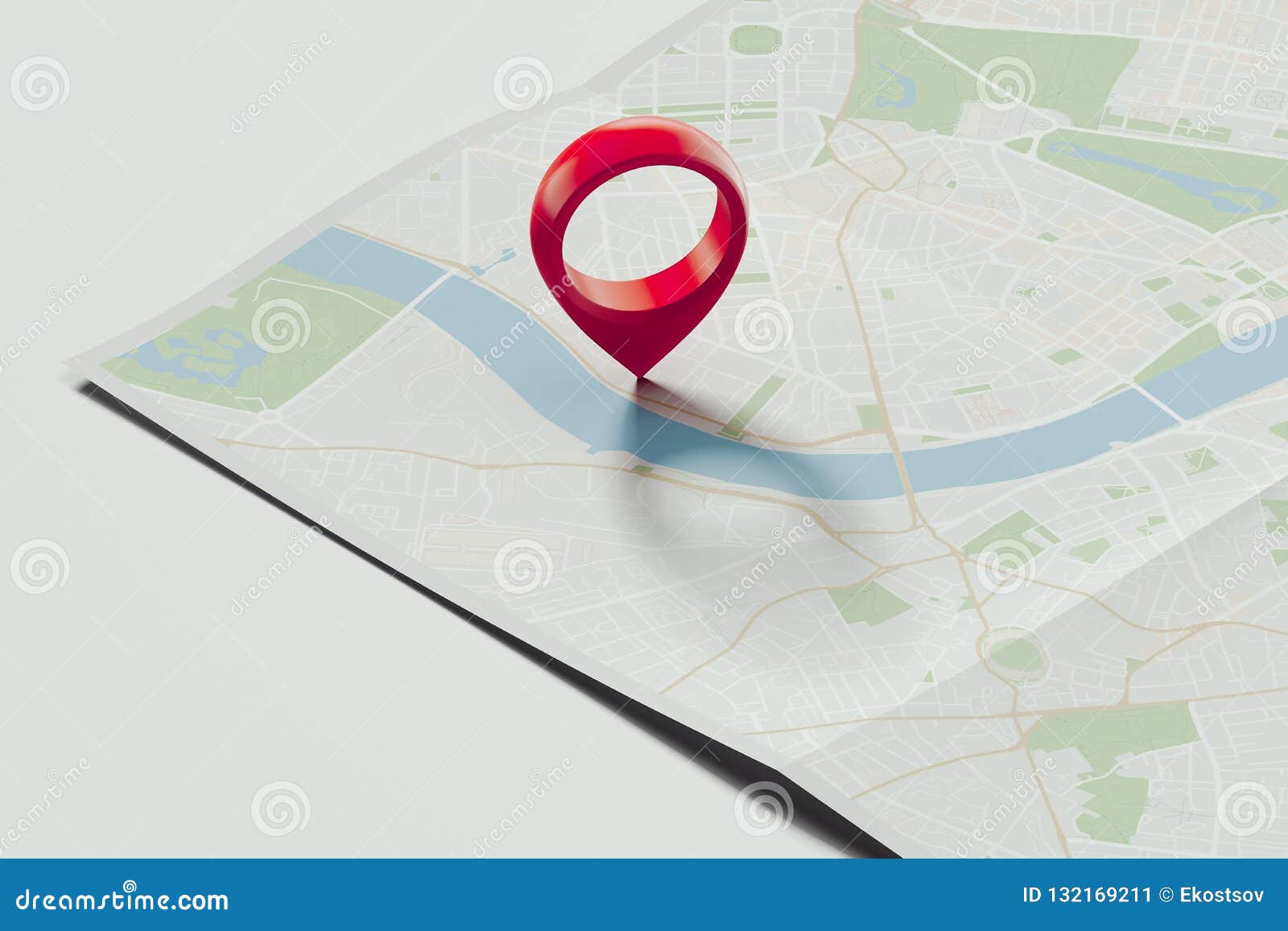 Red Geotag or Map Pin on Realistic Map. 3d Rendering. Stock ...