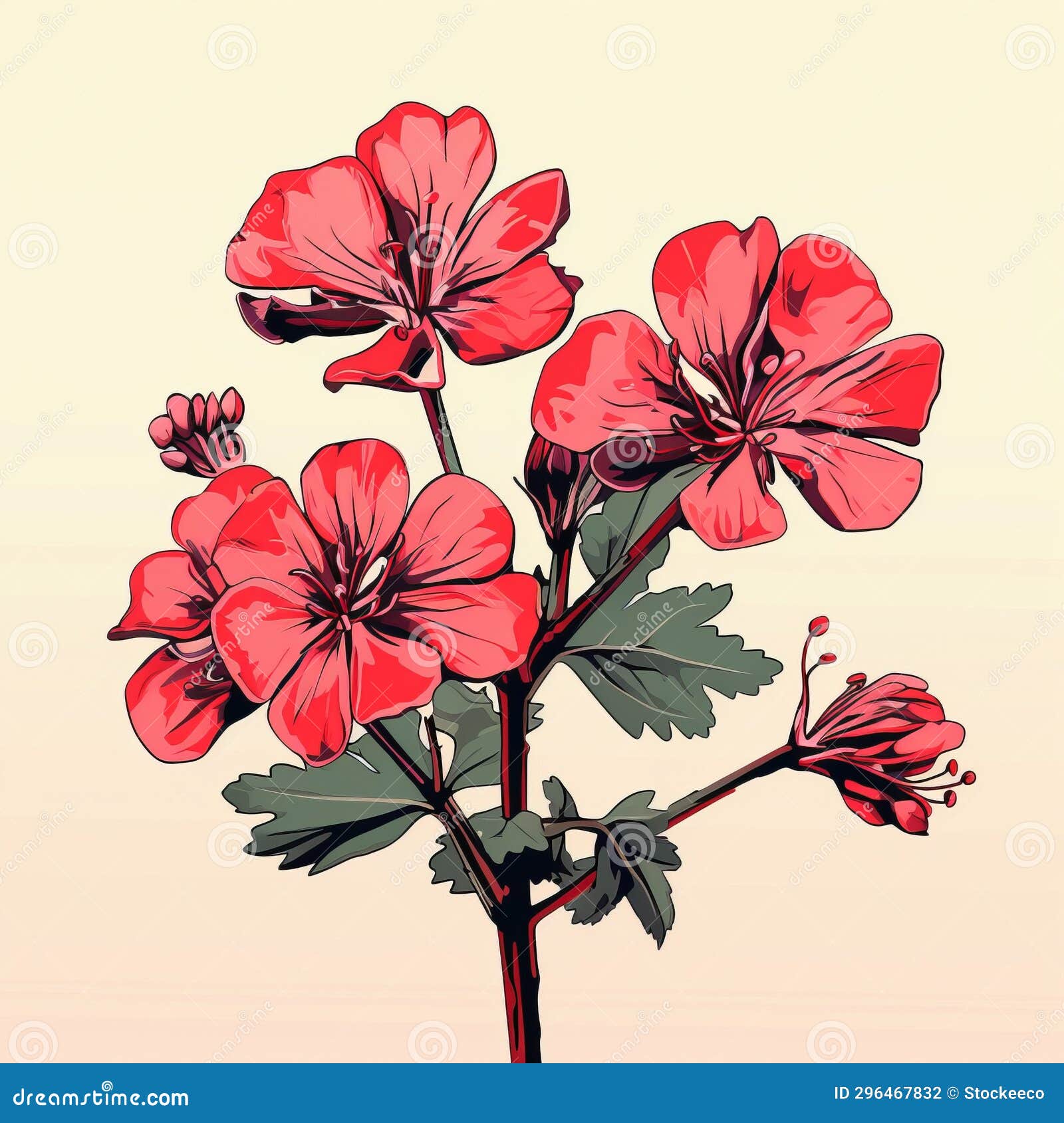 Red Geranium Flowers Vector Illustration in Saturated Color Scheme ...
