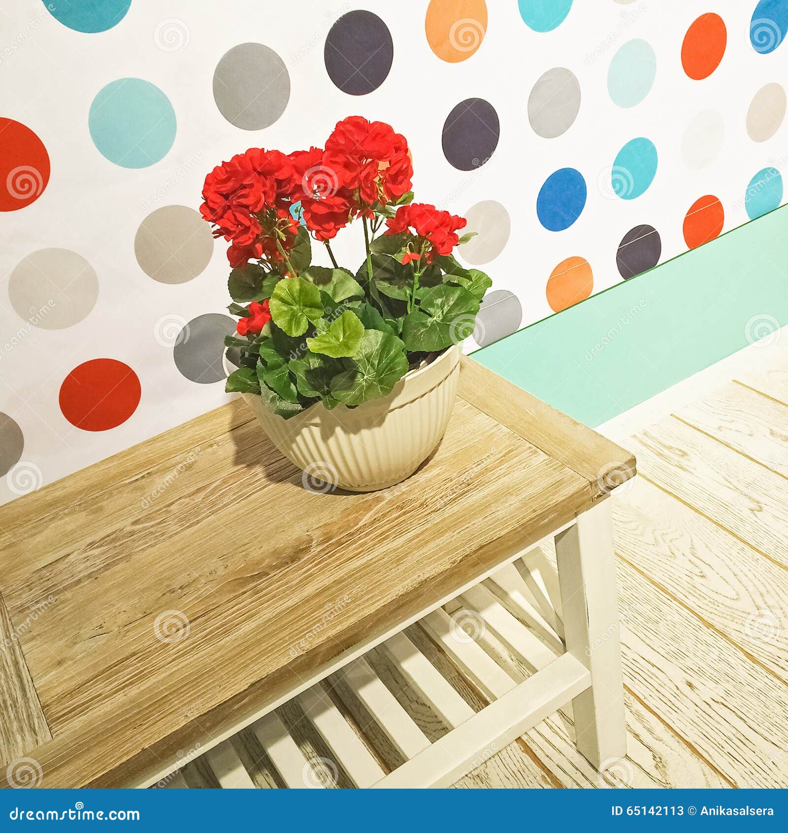 Red Geraniums Decorating a Room Stock Image - Image of colorful, home ...